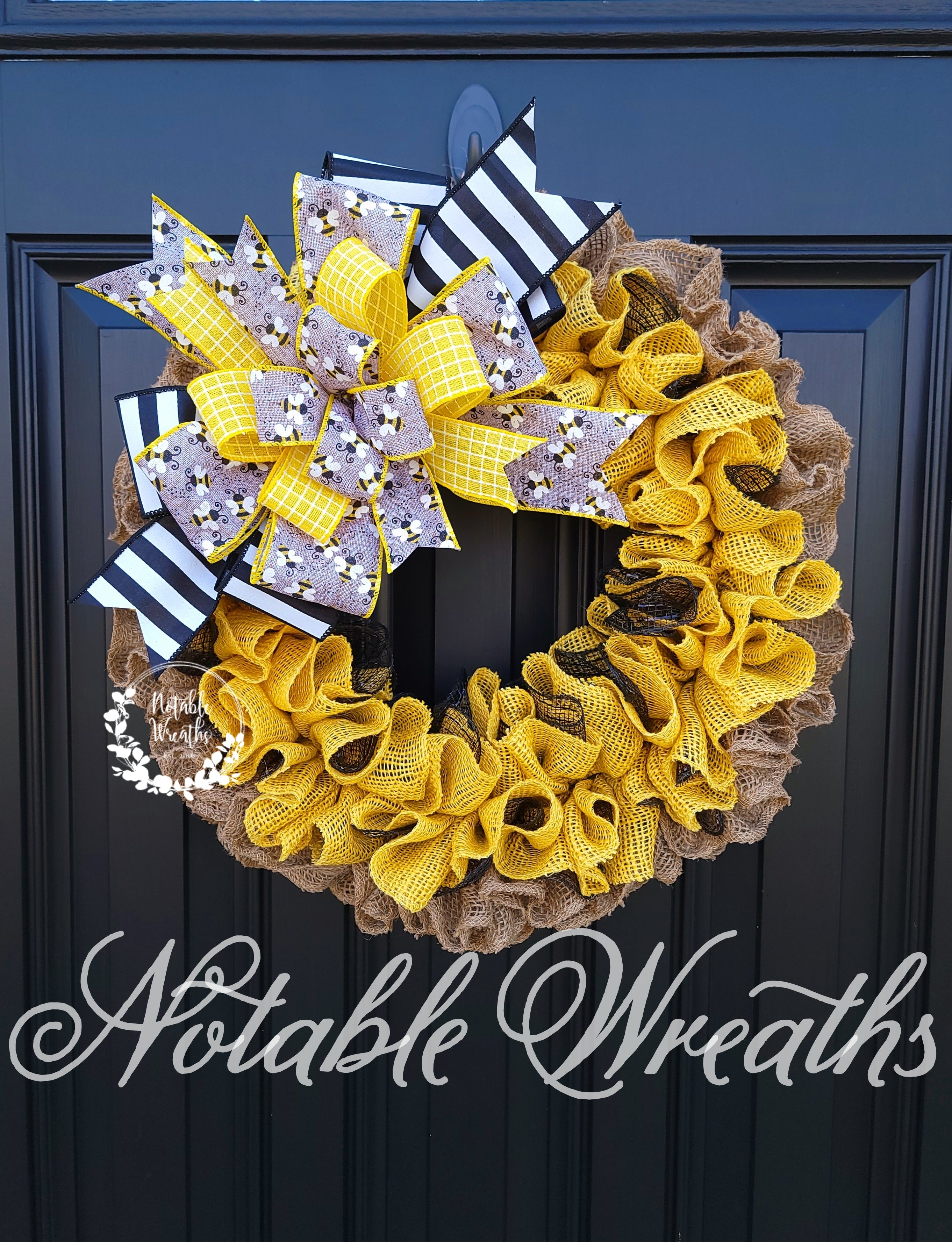Bumblebee wreath for front door, Spring bee wreath, Summer bee wreath ...