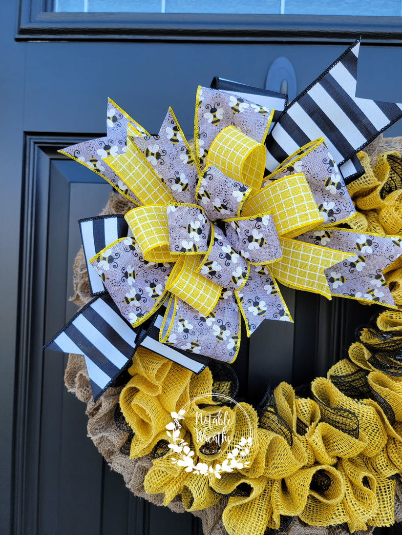 Bumblebee wreath for front door, Spring bee wreath, Summer bee wreath ...