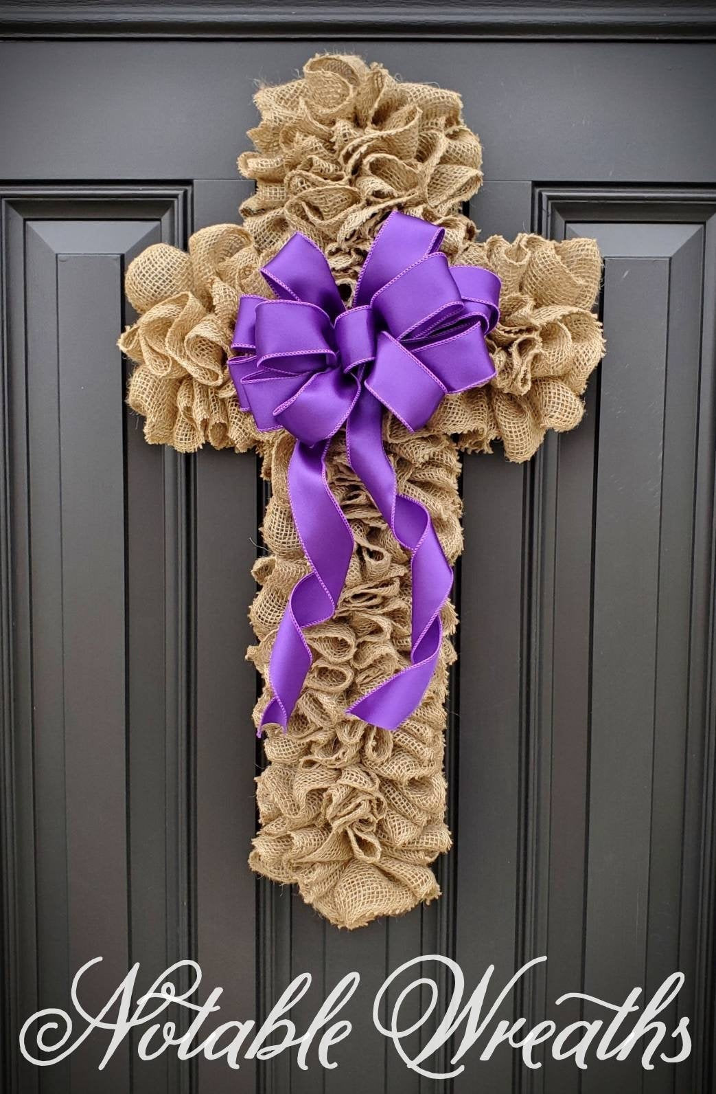 Burlap Cross wreath for Easter, religious Easter wreath, Cross wreath ...